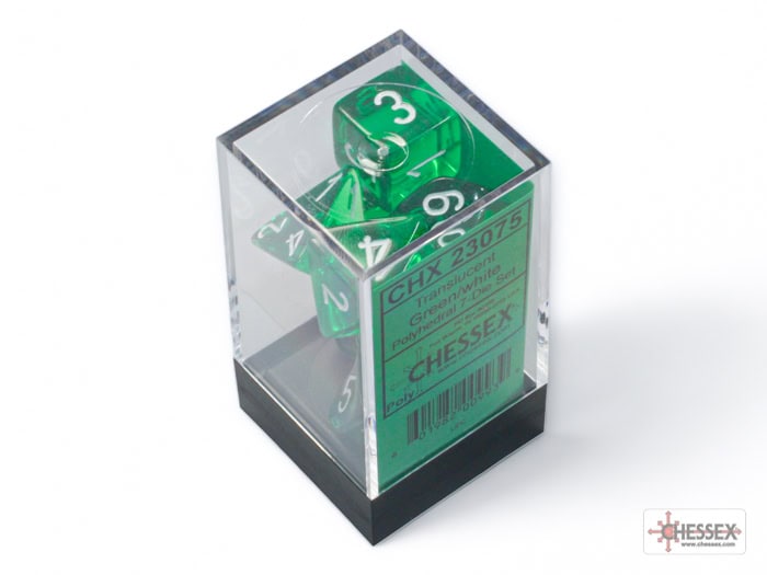 Translucent Green/white 7 Die Set - Dice Emporium