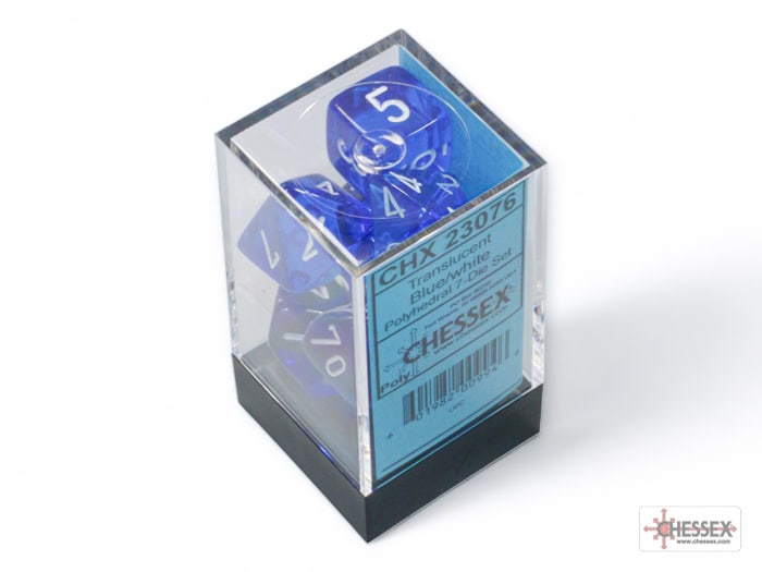 Translucent Blue/white 7 Die Set - Dice Emporium