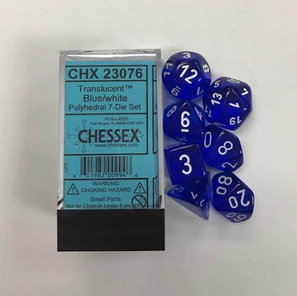 Translucent Blue/white 7 Die Set - The Dice Emporium