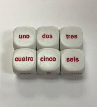 6 Sided Spanish Word Numbers Dice - Numbers 1- 6 - The Dice Emporium